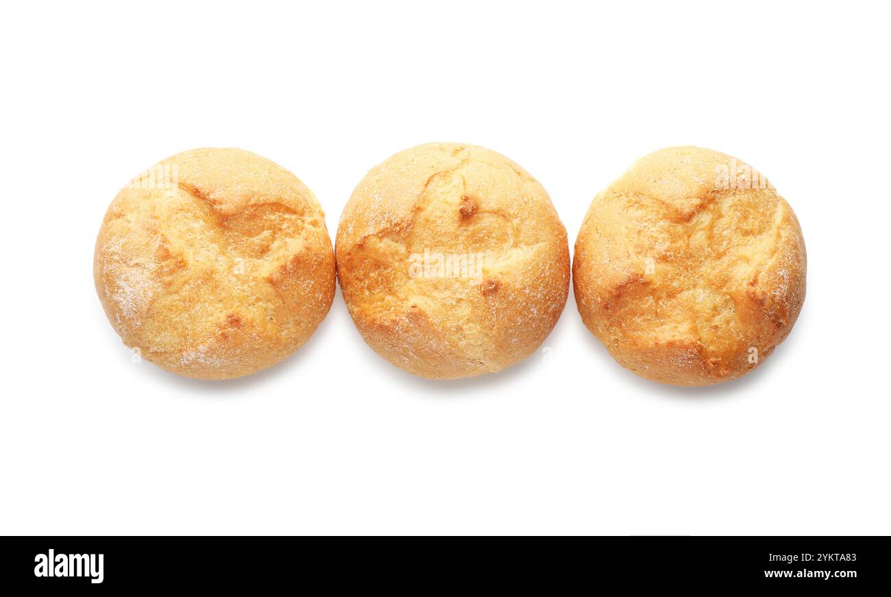 Homemade tasty buns isolated on white, top view Stock Photo - Alamy