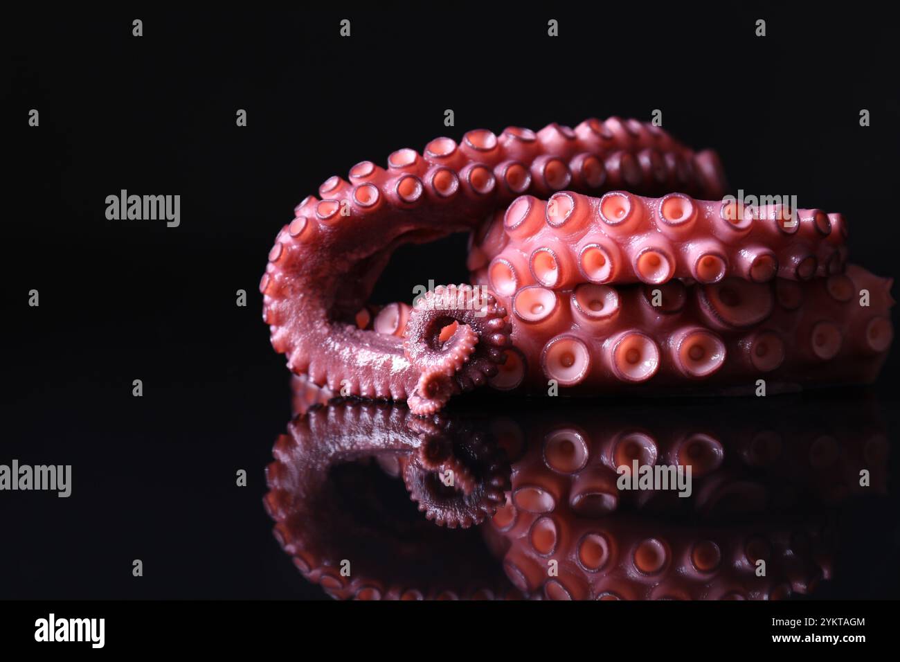 Cut fresh raw octopus on black mirror surface Stock Photo - Alamy