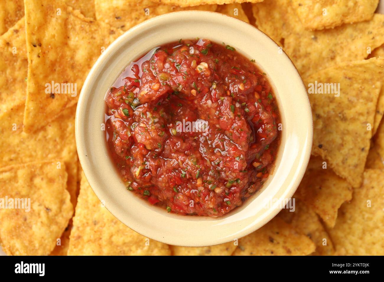Delicious homemade salsa with nachos, top view Stock Photo - Alamy