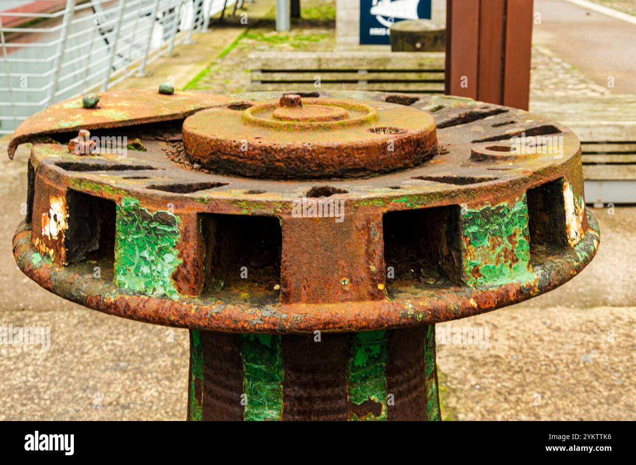 Old mooring capstan once used for securing a ship to the quayside in ...