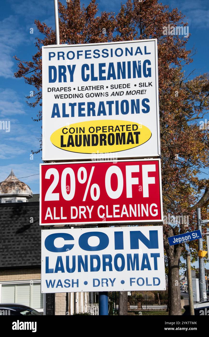 Dry cleaning and coin laundry signs on Victoria Avenue in Niagara Falls ...