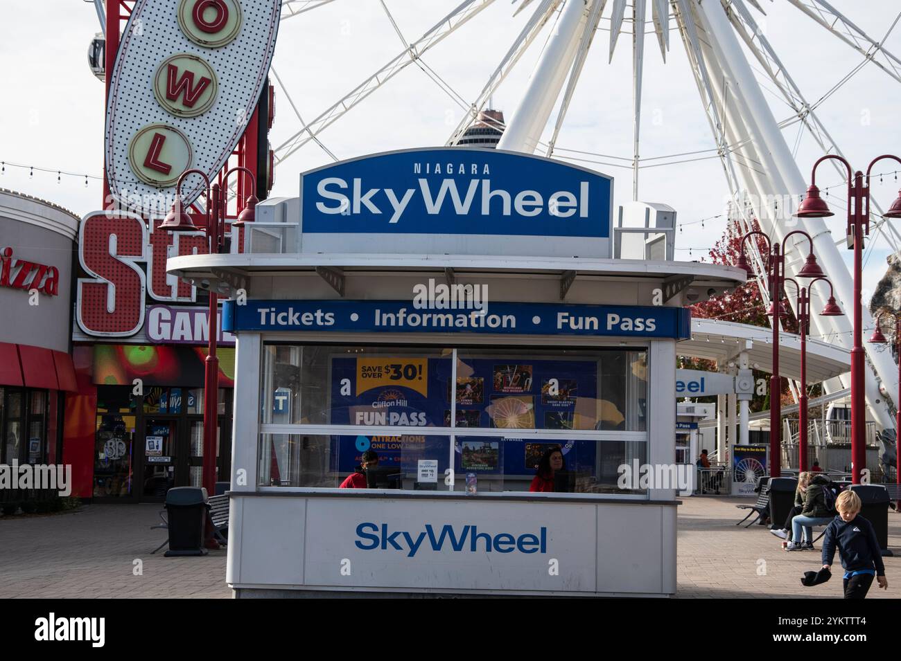 Sky Wheel ticket booth on Clifton Hill in Niagara Falls, Ontario ...