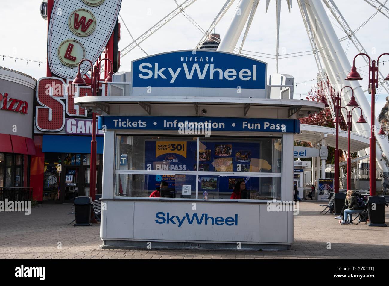 Sky Wheel ticket booth on Clifton Hill in Niagara Falls, Ontario ...