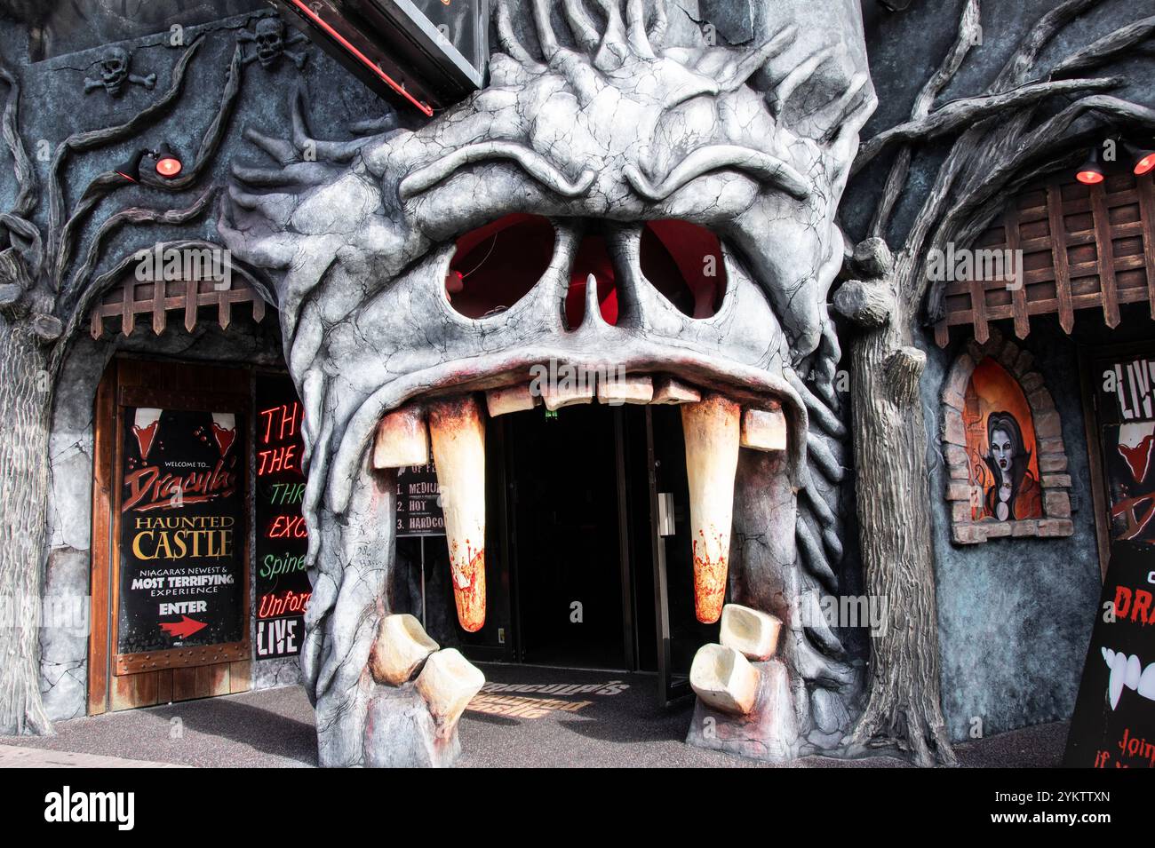 Front entrance to Dracula's Haunted Castle on Clifton Hill in Niagara ...