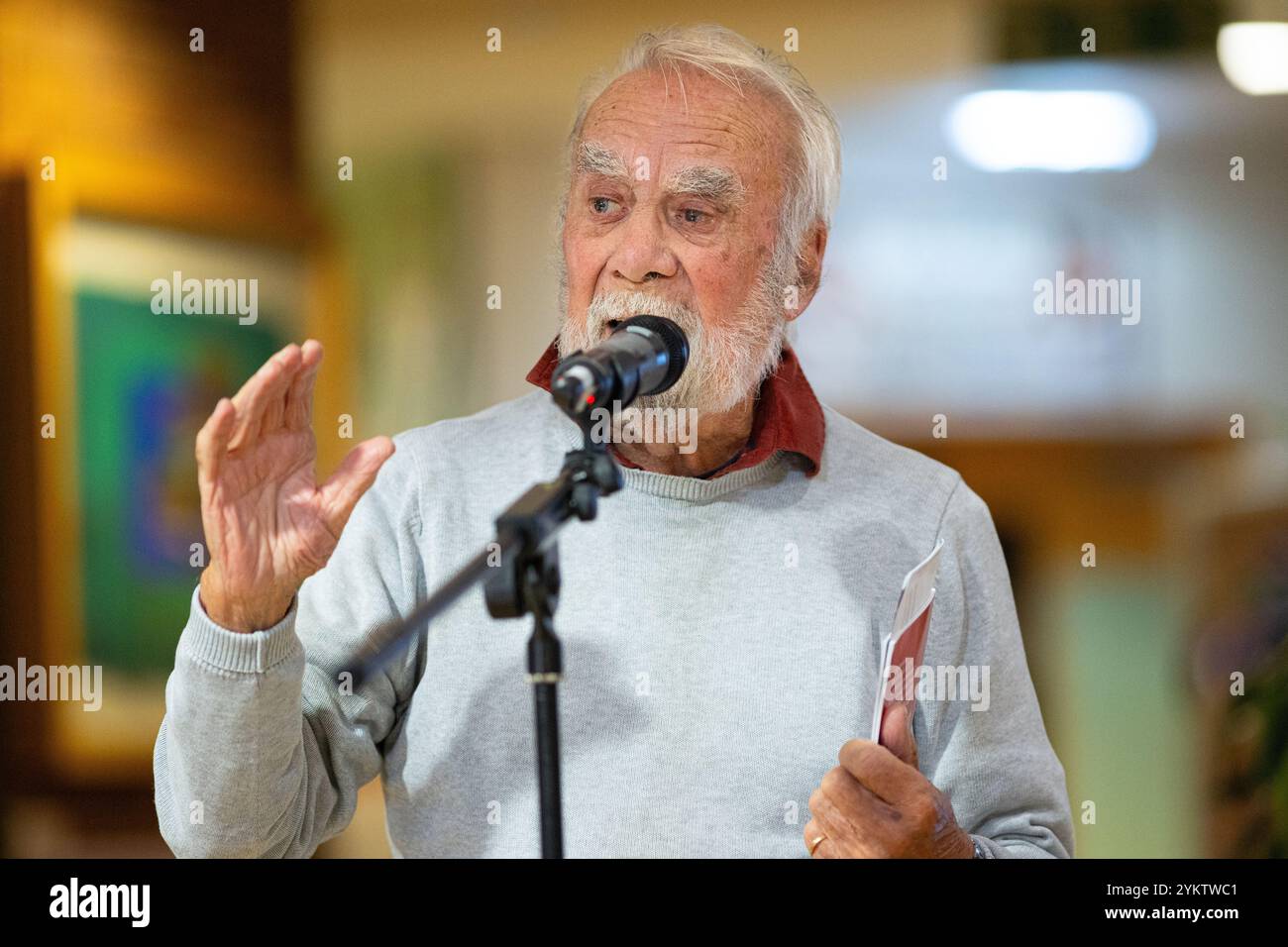 Taliesin Arts Centre, Swansea, UK. 18th Nov 2024. Brian Long, a Welsh author and poet reads ...