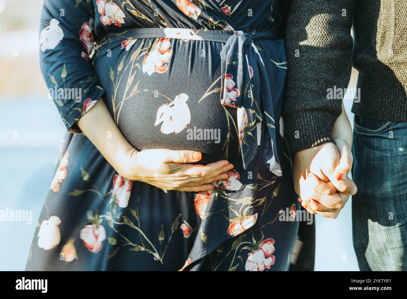 Maternity Photo Mother and Father Couple Family Holding Hands Stock ...