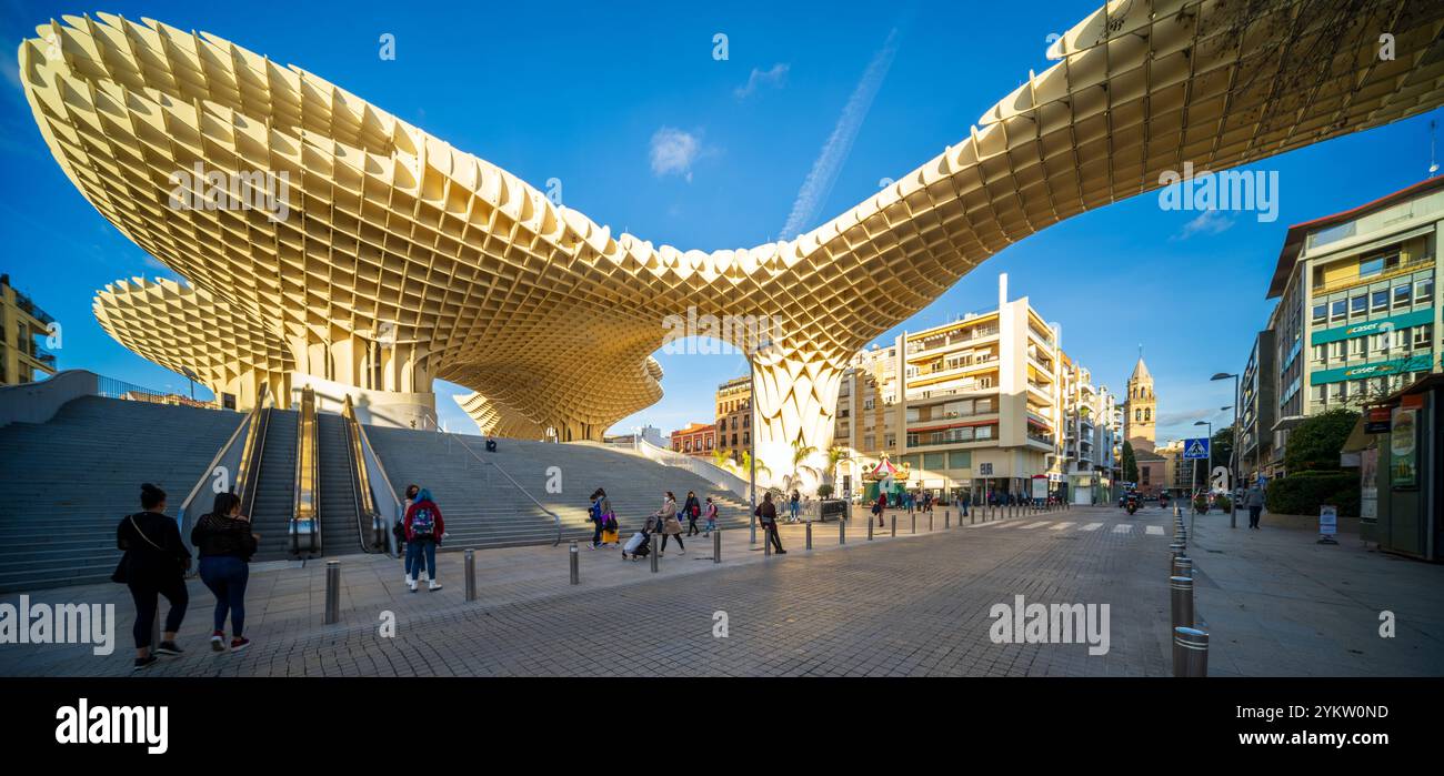Seville, Spain, Jan 28 2021, Captivating view of Las Setas, a modern ...