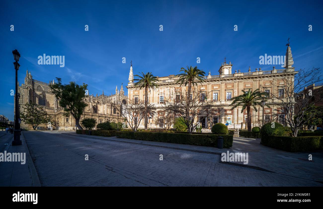 UNESCO World Heritage buildings in Seville with palm trees in ...