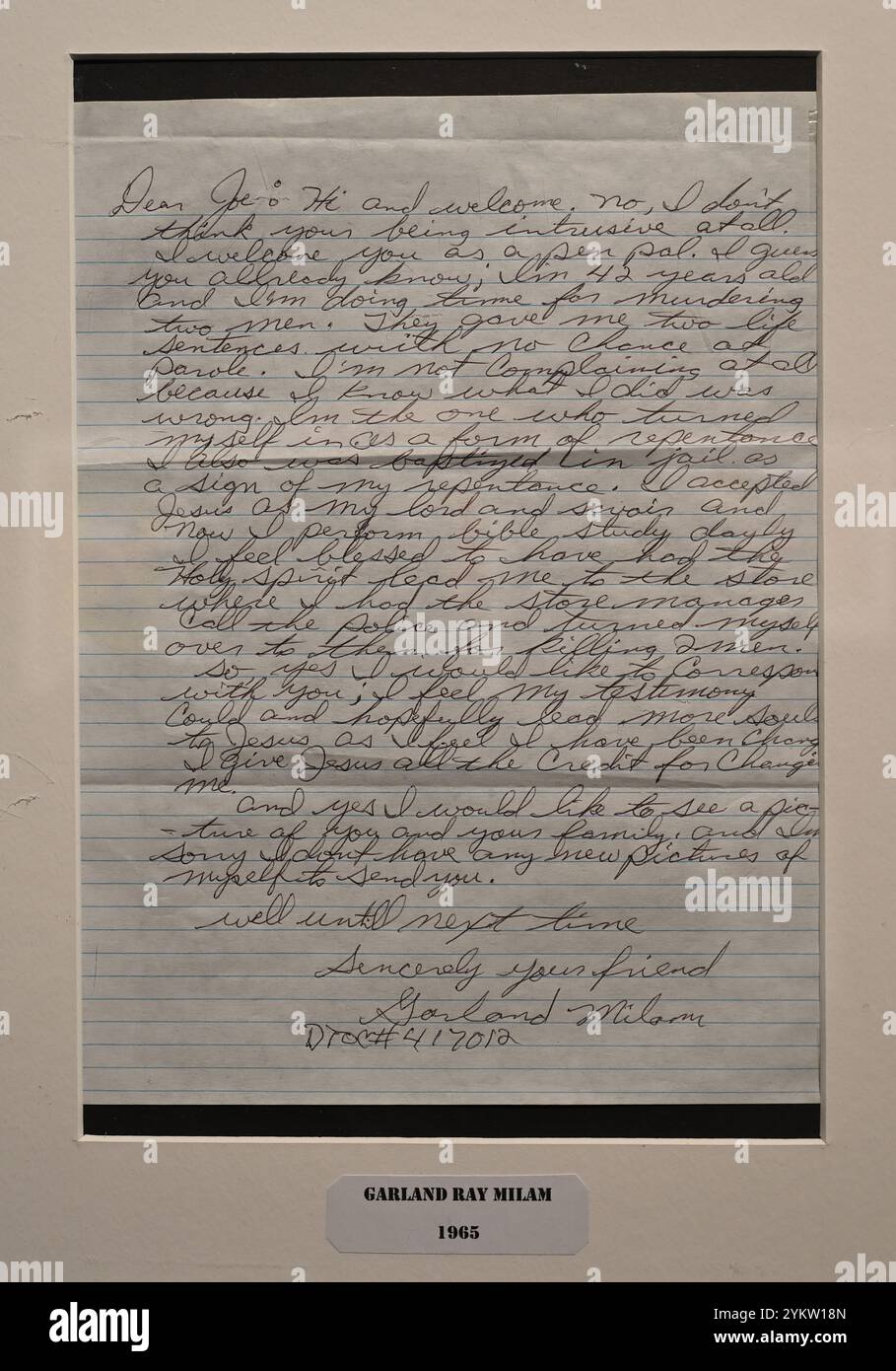 A letter from the serial killer Garland Ray Milam aka "Soul Sucker ...