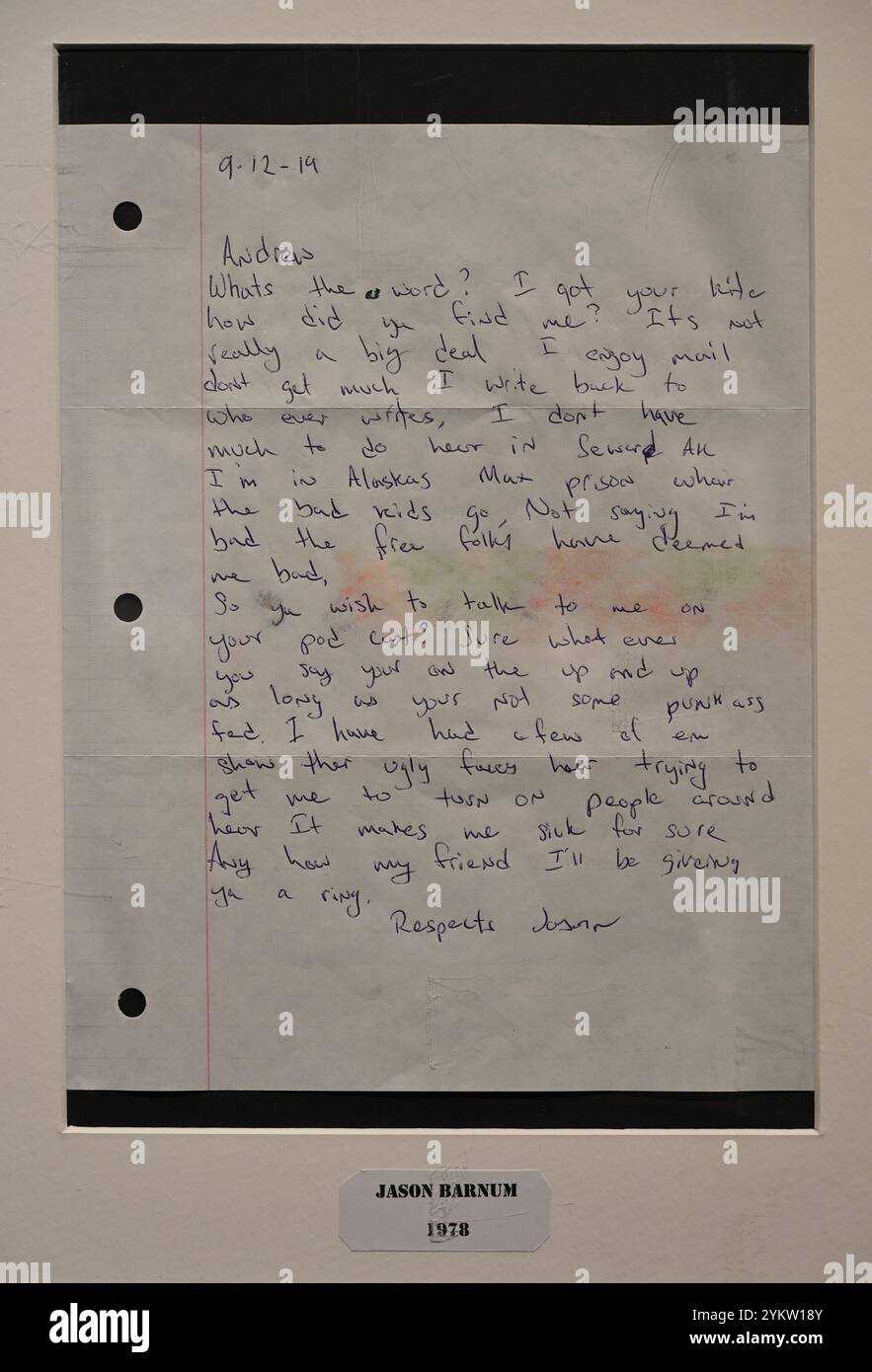 A letter from Jason Barnum aka "Eyeball Stock Photo - Alamy