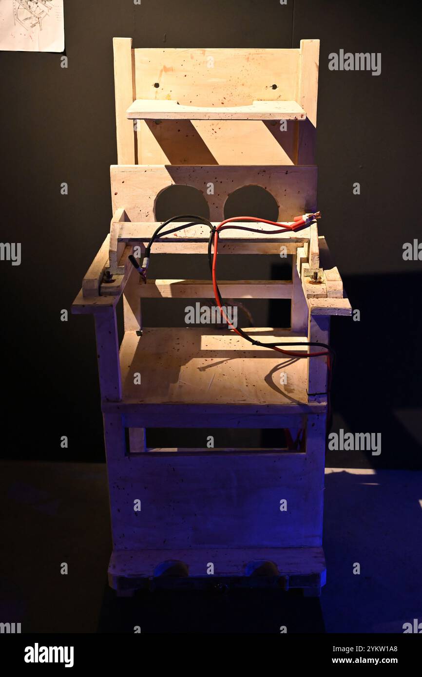 Reproduction of the restraint chair designed by Dennis Rader who was ...