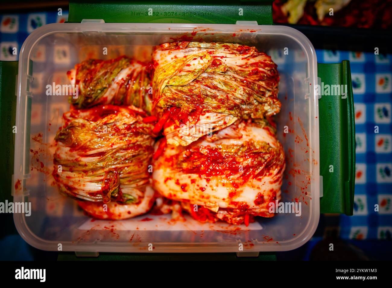 A view of the Kimchi ready for fermentation. Kimchi, a traditional ...