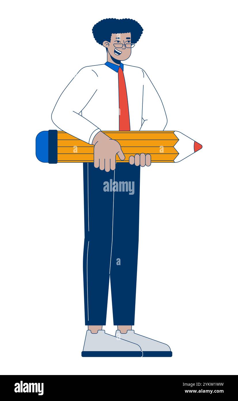 Latin american man office worker with pencil 2D cartoon character Stock ...