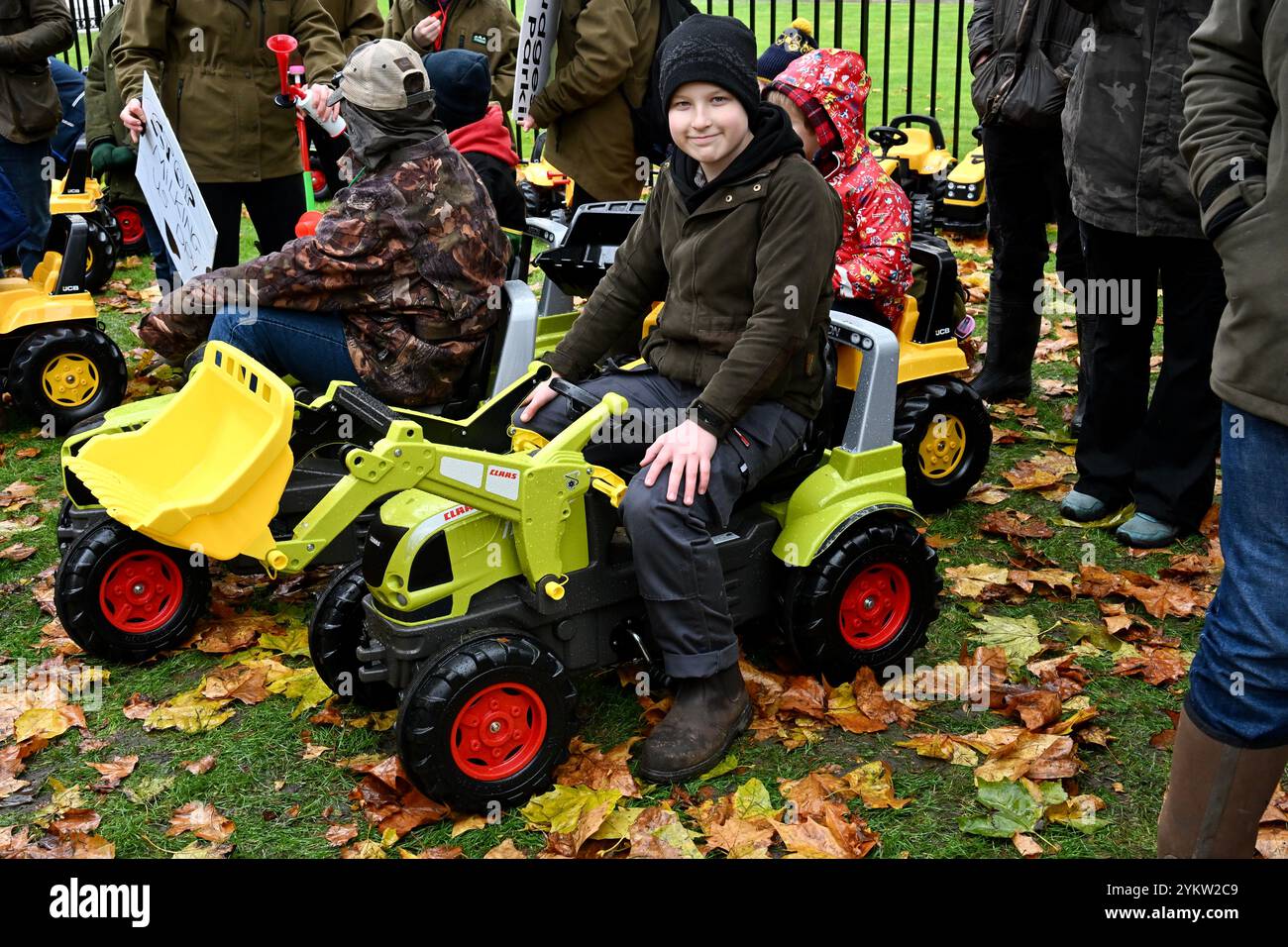 Children on toy tractors and diggers. Farmers Inheritance Tax Protest ...