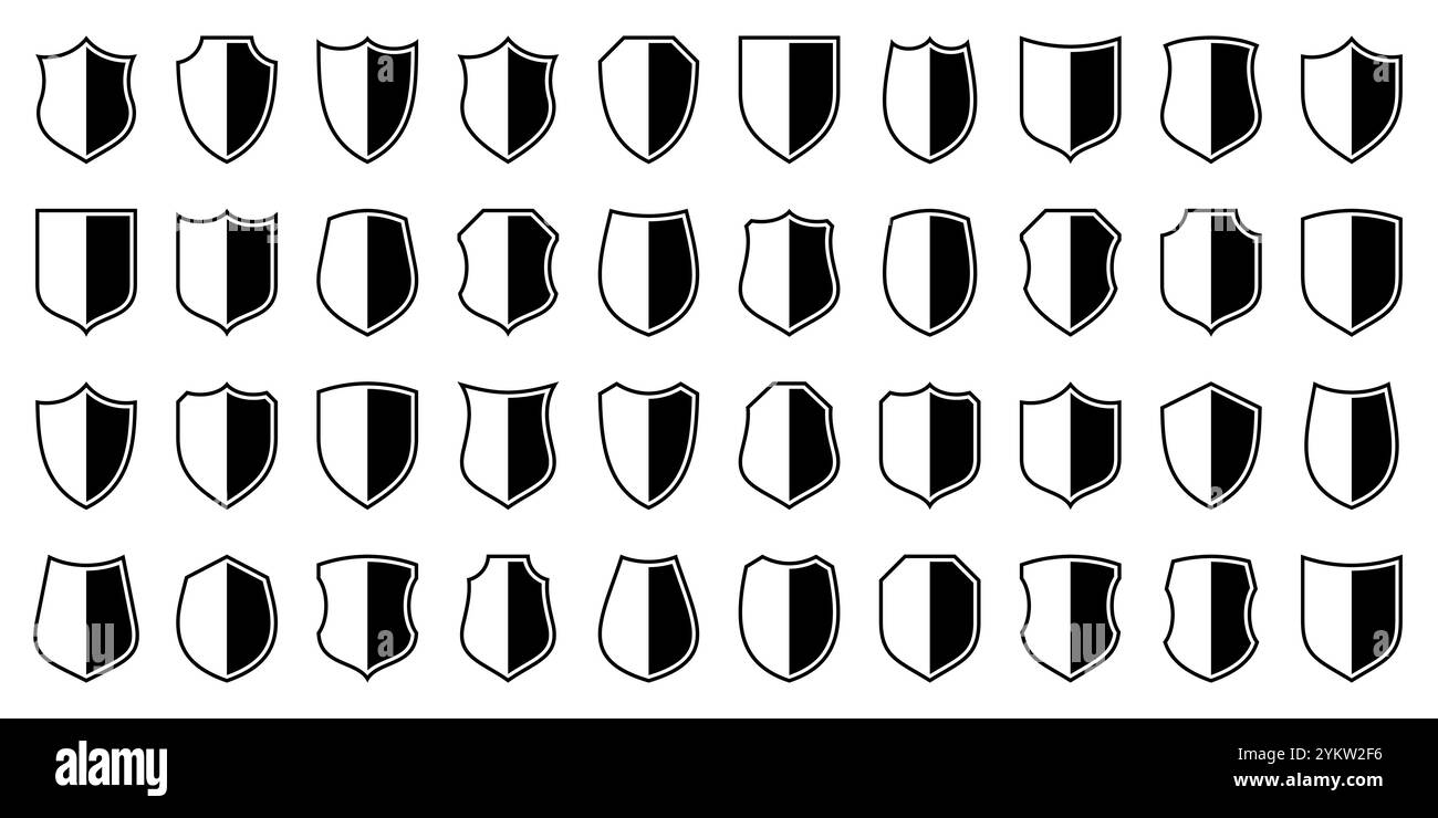 Set of various vintage shield icons. Black heraldic shields. Protection ...