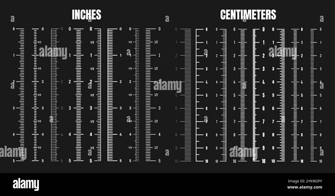 Vertical centimeter and inch scale for measuring length or height ...