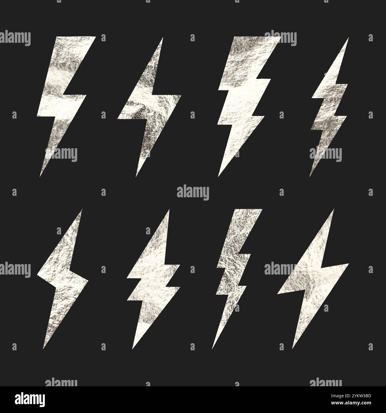 Silver lightning bolt icons collection. Gold foil texture. Flash symbol ...