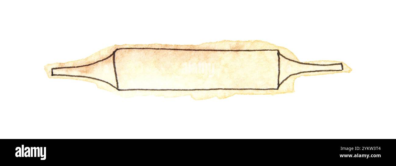 Hand-painted watercolor rolling pin on white background for kitchen and ...