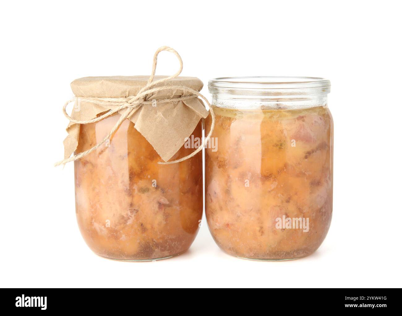 Canned meat in glass jars isolated on white Stock Photo - Alamy