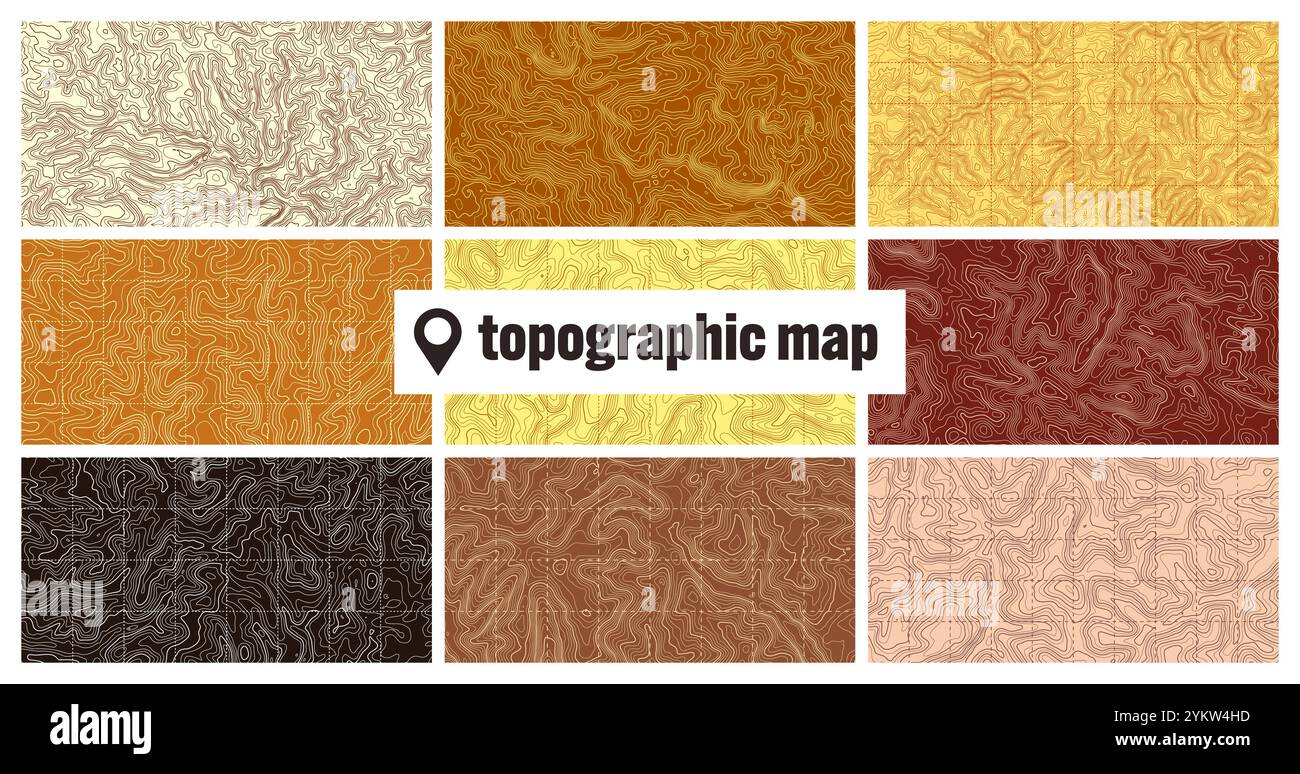 Colorful topographic map with contour lines. Geographic terrain grid ...