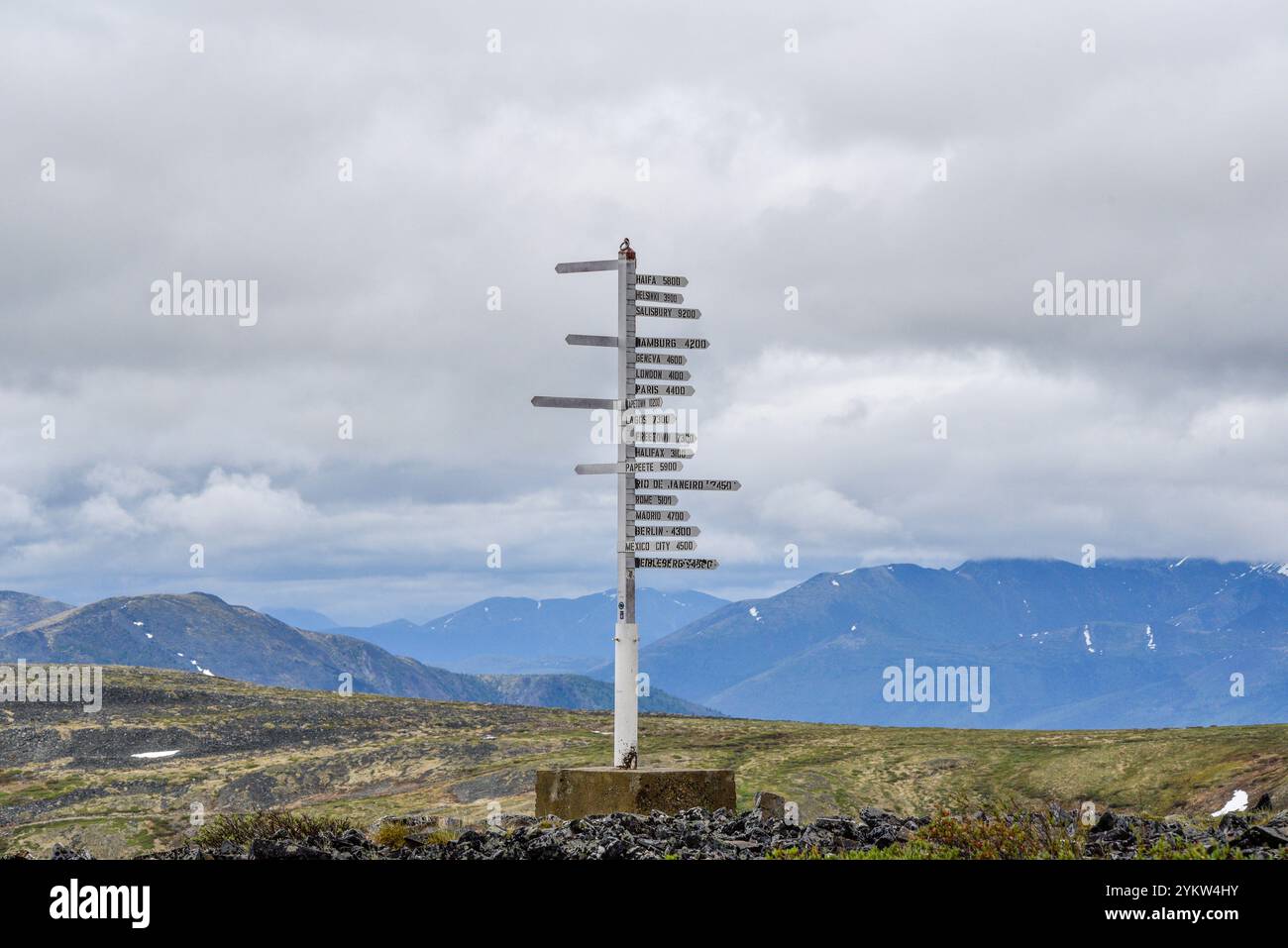 Cloudy mountain view in Keno, Yukon Territory seen in the winter with ...