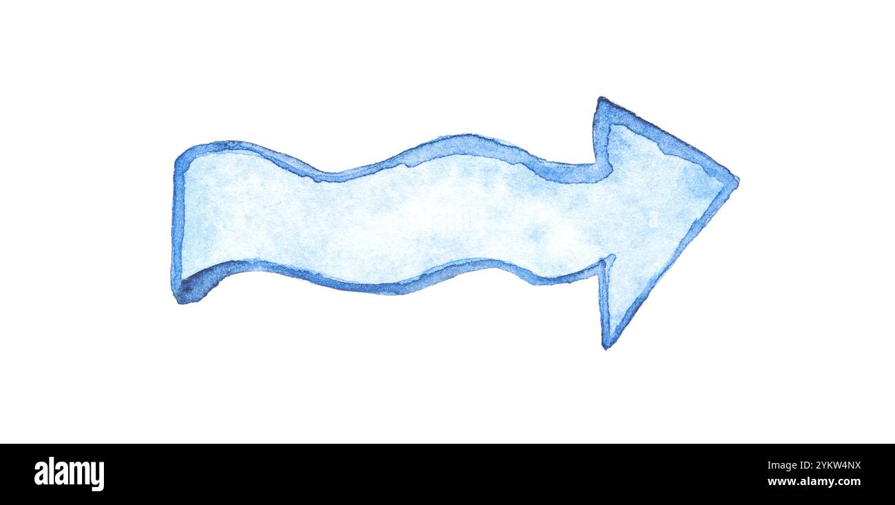 Hand-painted blue watercolor arrow on white background for creative ...