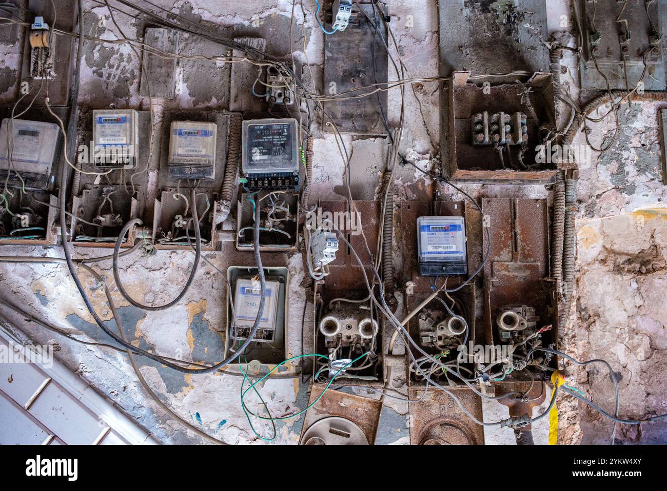 Electrical Connections in apartment building in old Havana, Cuba Stock ...