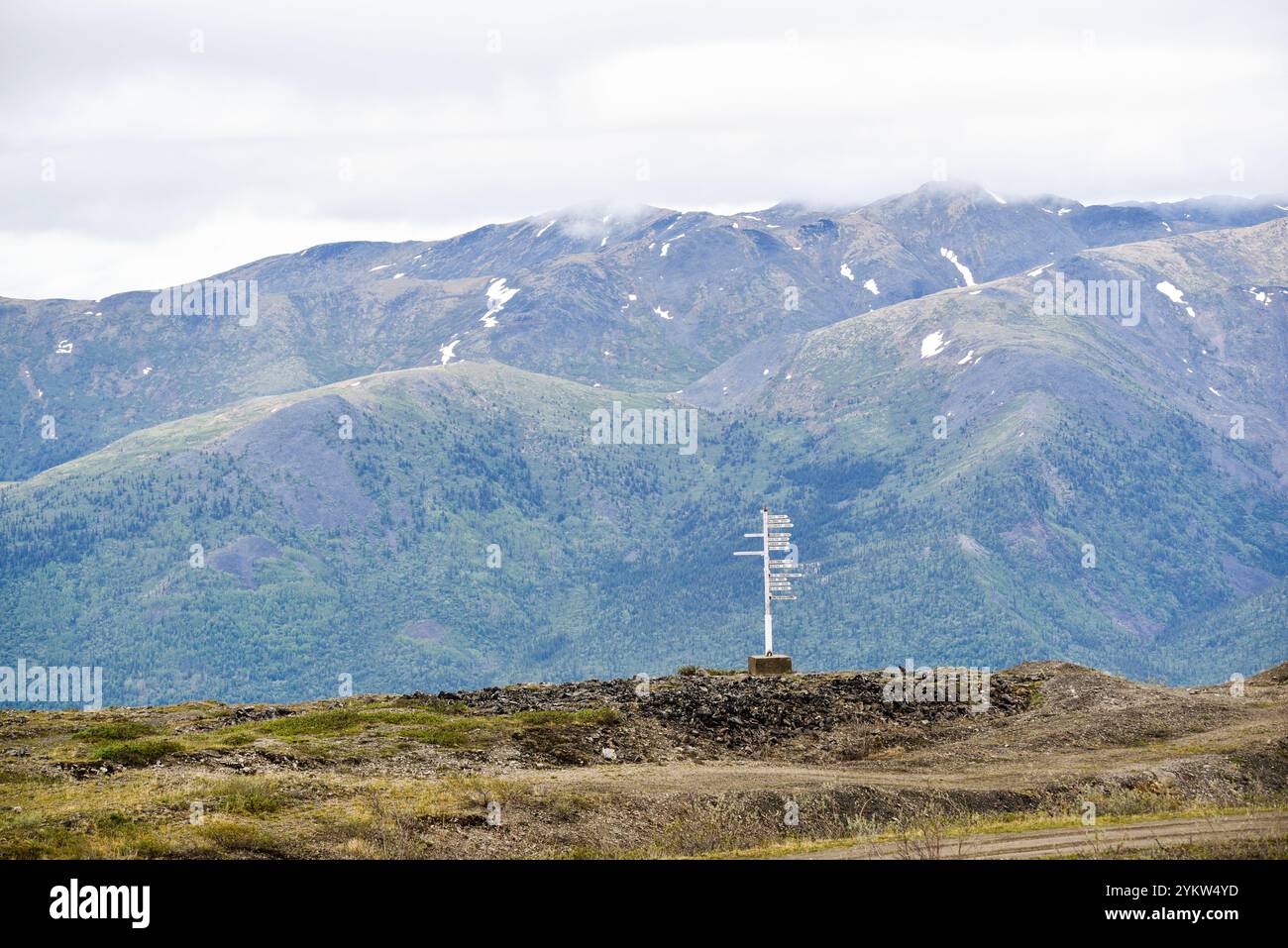 Cloudy mountain view in Keno, Yukon Territory seen in the winter with ...