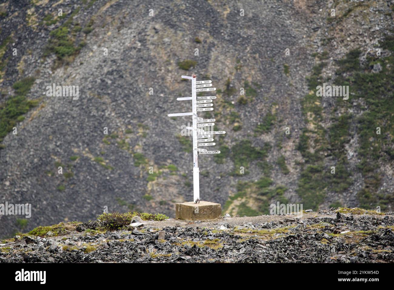 Cloudy mountain view in Keno, Yukon Territory seen in the winter with ...