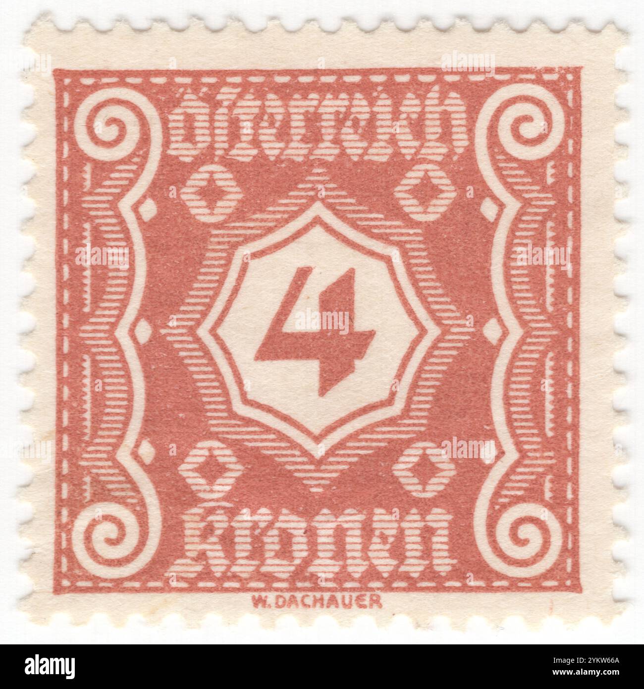 AUSTRIA — 1922 January: 4 krone reddish-buff postage due stamp ...