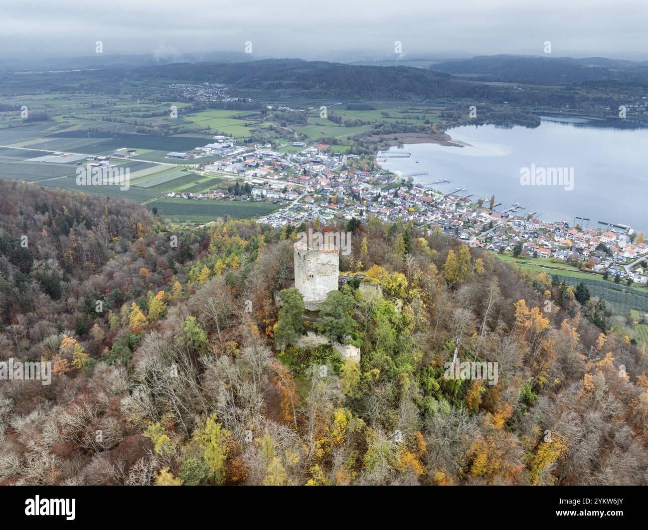 Aerial view of the ruins of Altbodman on the Bodanrueck, above the ...