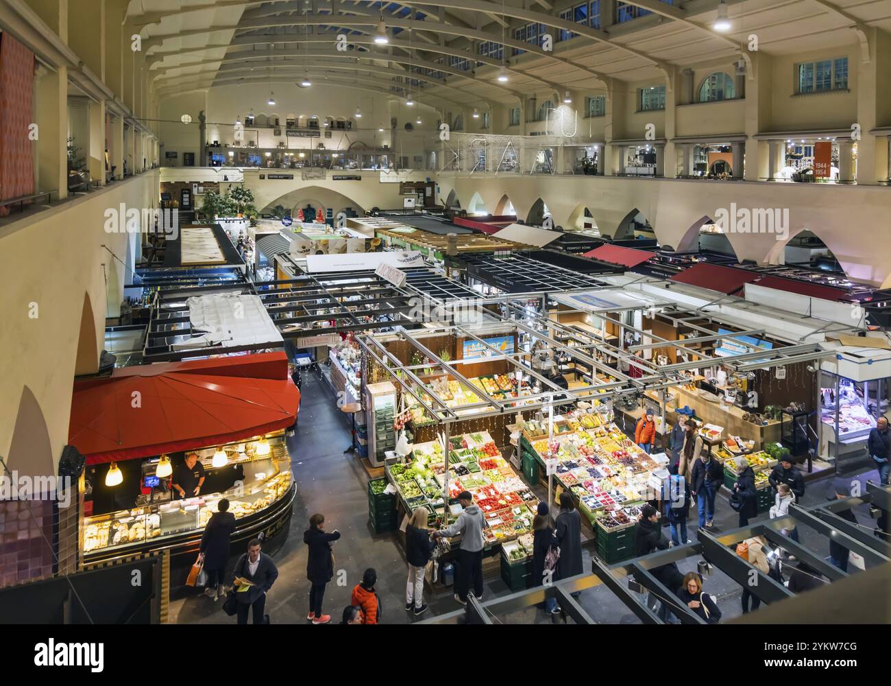 Stuttgart market hall in Art Nouveau style. Food market in the upper ...