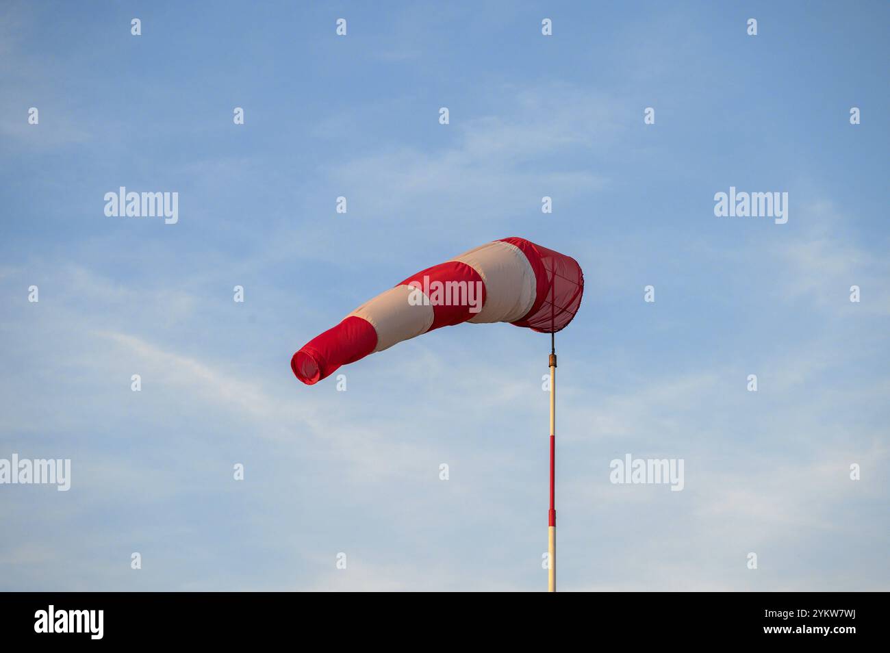 Windsock on a gliding airfield, blue sky, Bavaria, Germany, Europe ...