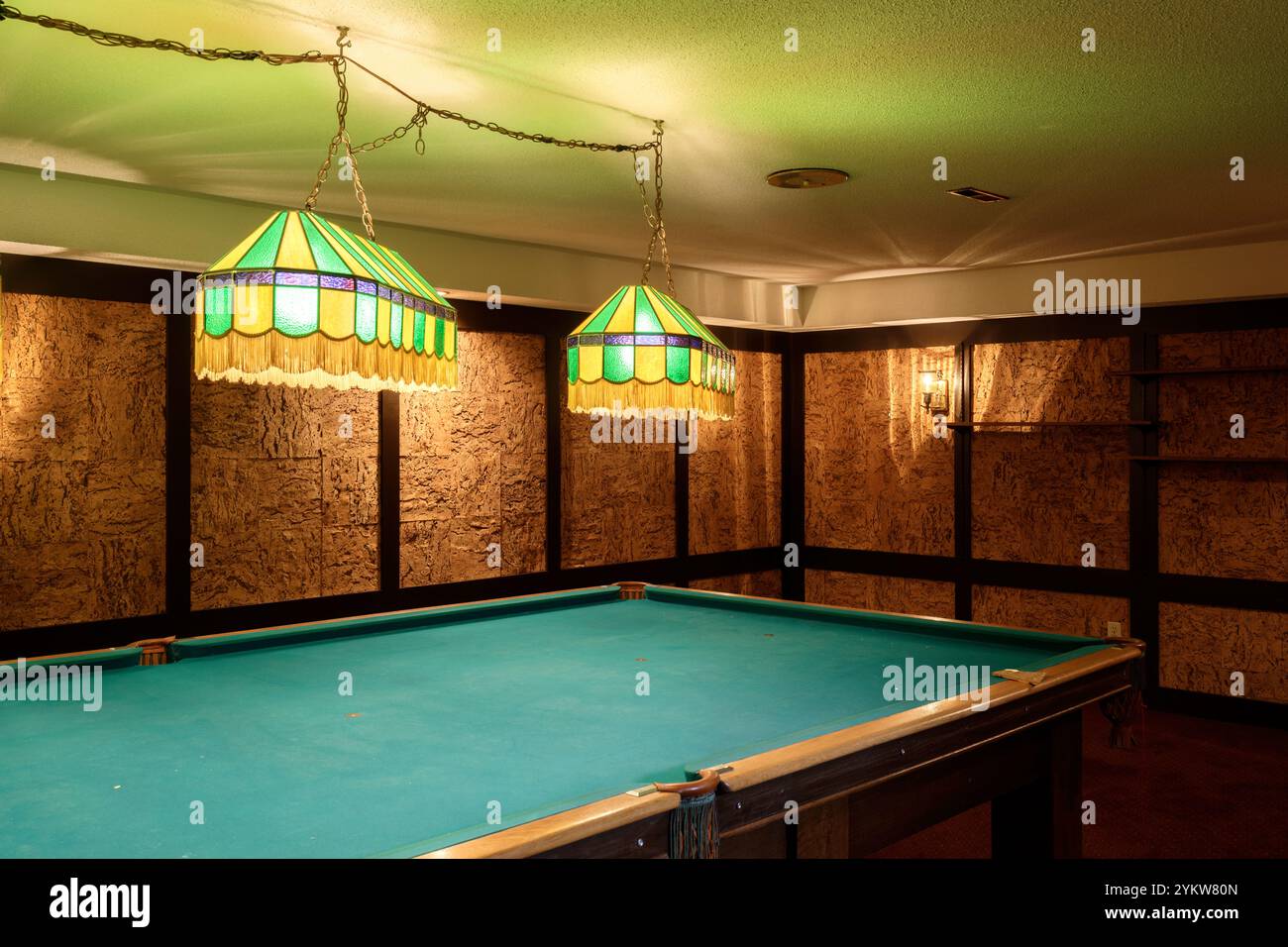 A billiards table in a a basement. This house has since been demolished ...