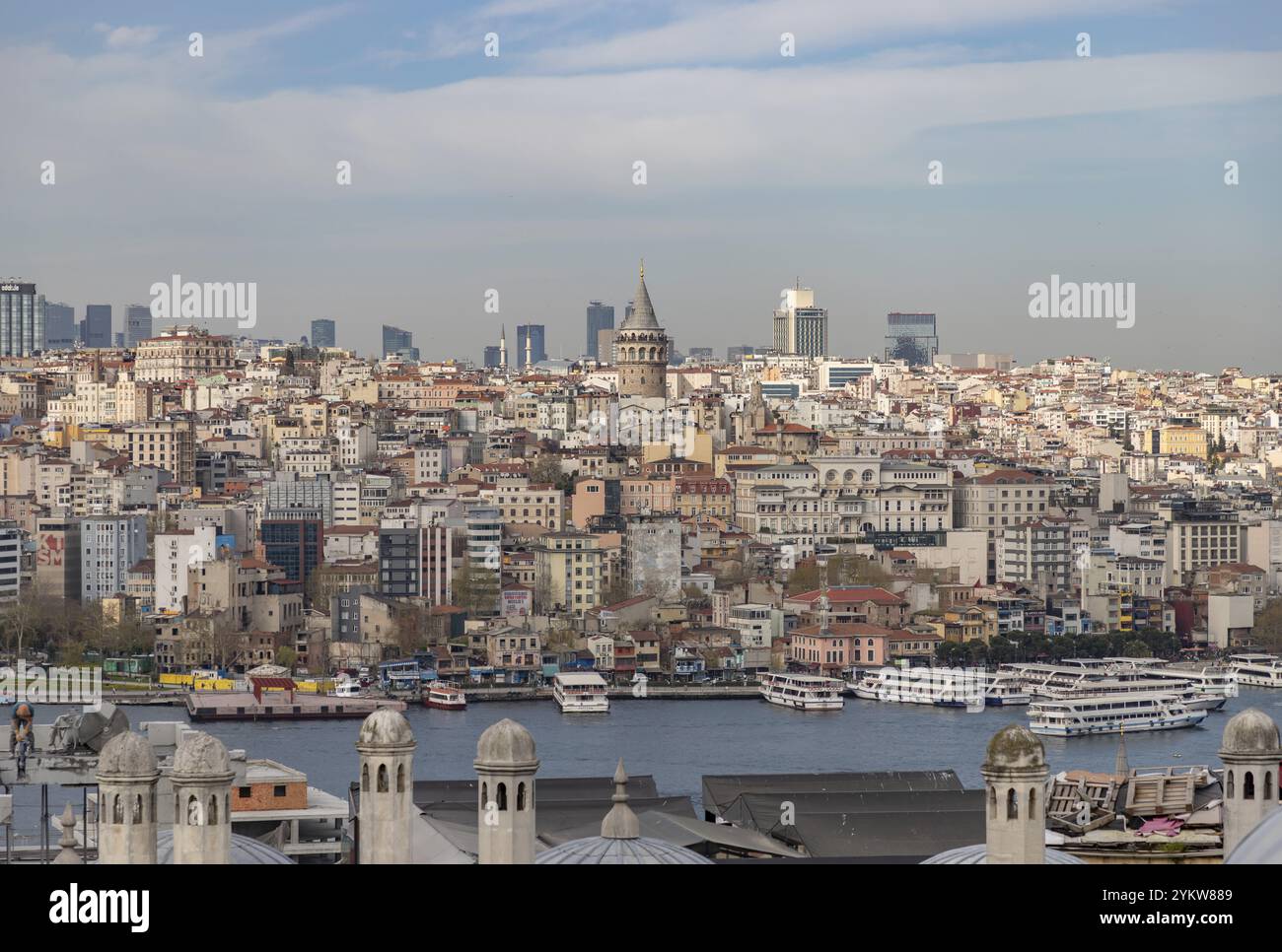 A picture of the buildings and waterfront of the Beyoglu district, with ...