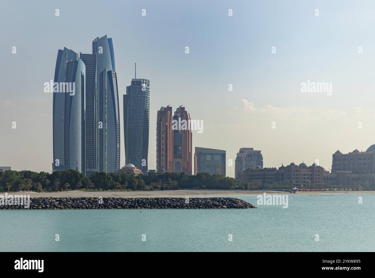 A picture of the Etihad Towers and the Emirates Palace Mandarin ...