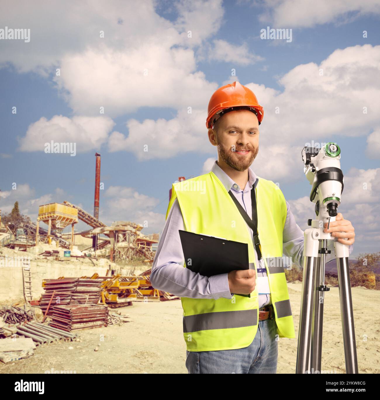 Geodetic surveyor with a measuring equipment at costruction site Stock ...
