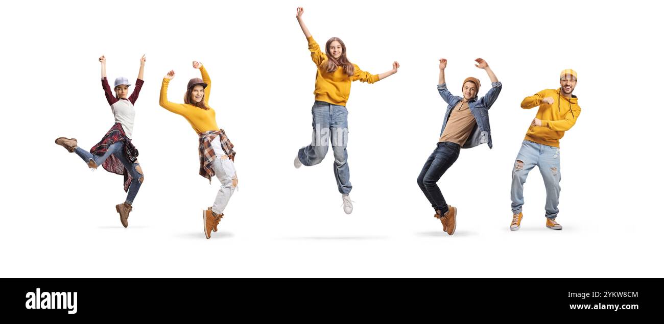 Group of young happy people dancing isolated on white background Stock ...