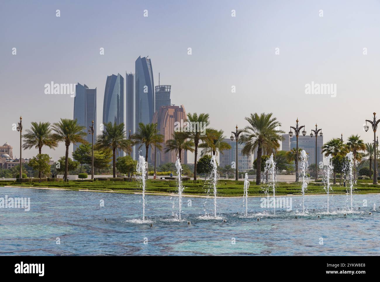 A picture of the Qasr Al Watan gardens overlooking the Etihad Towers ...