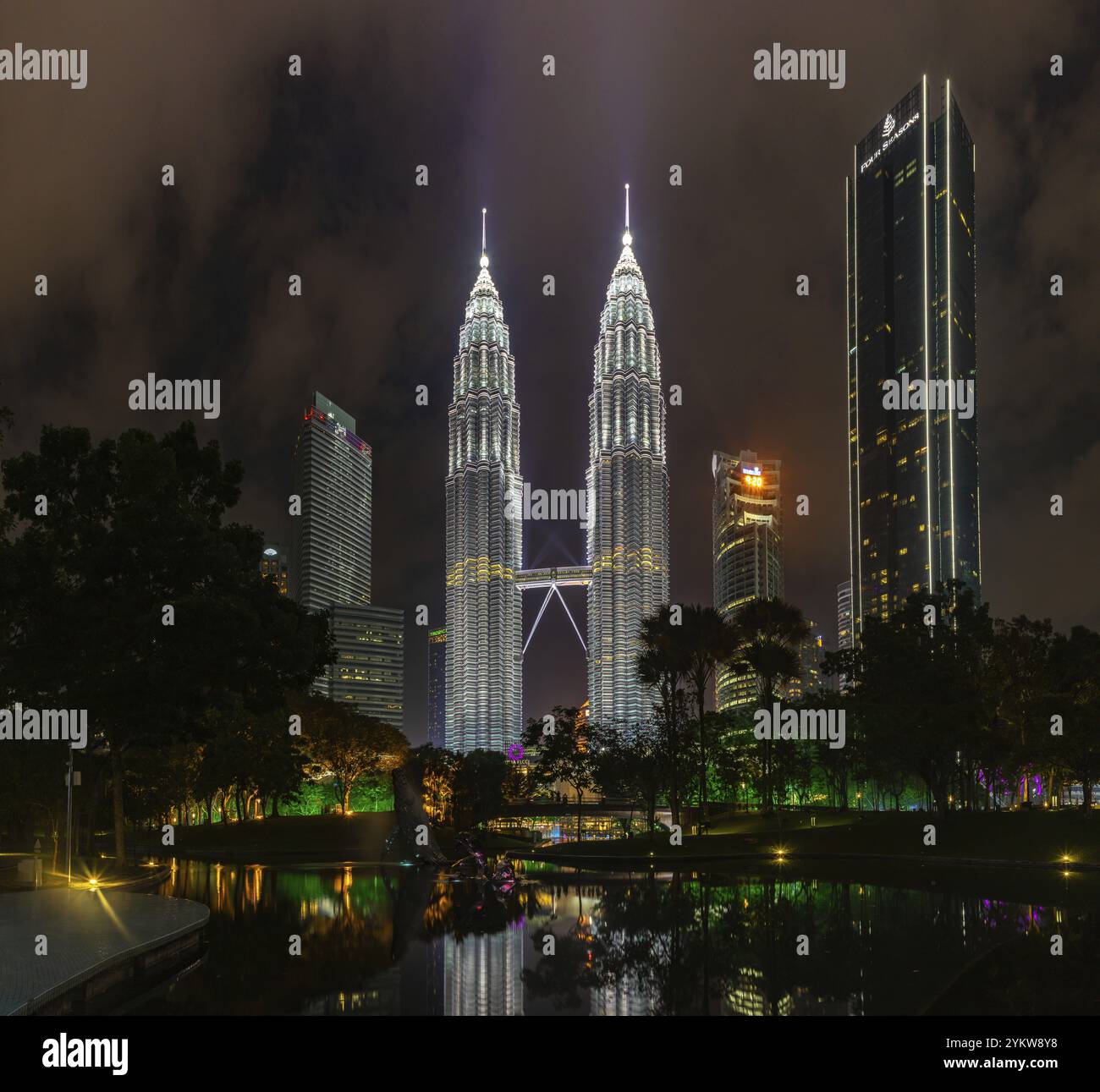 A picture of the Petronas Twin Towers as seen from the KLCC Park at ...