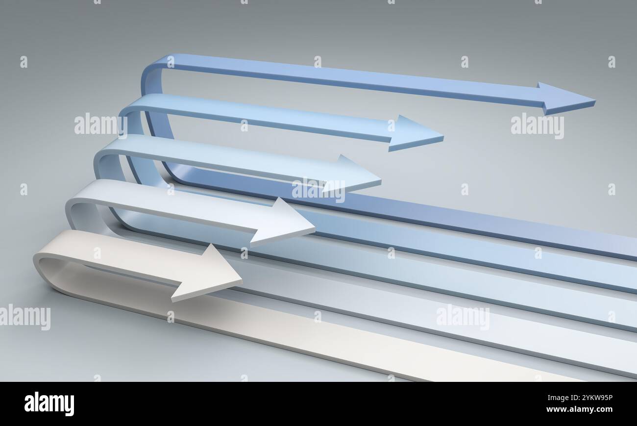 3d arrows pointing same direction showing growth and progress Stock Photo - Alamy