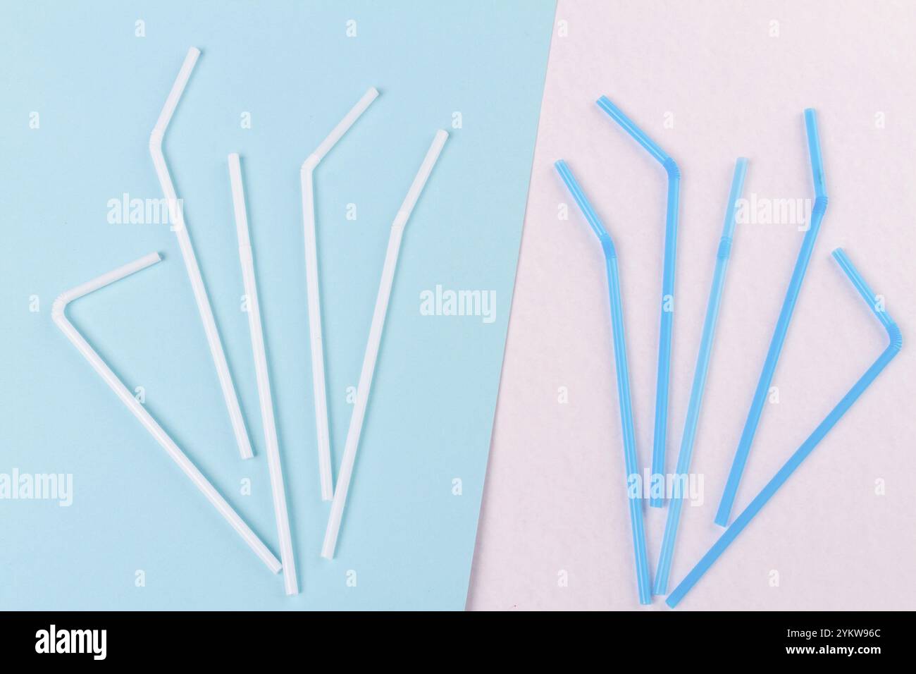 Top view set of white and blue plastic straws. Contrast of disposable ...