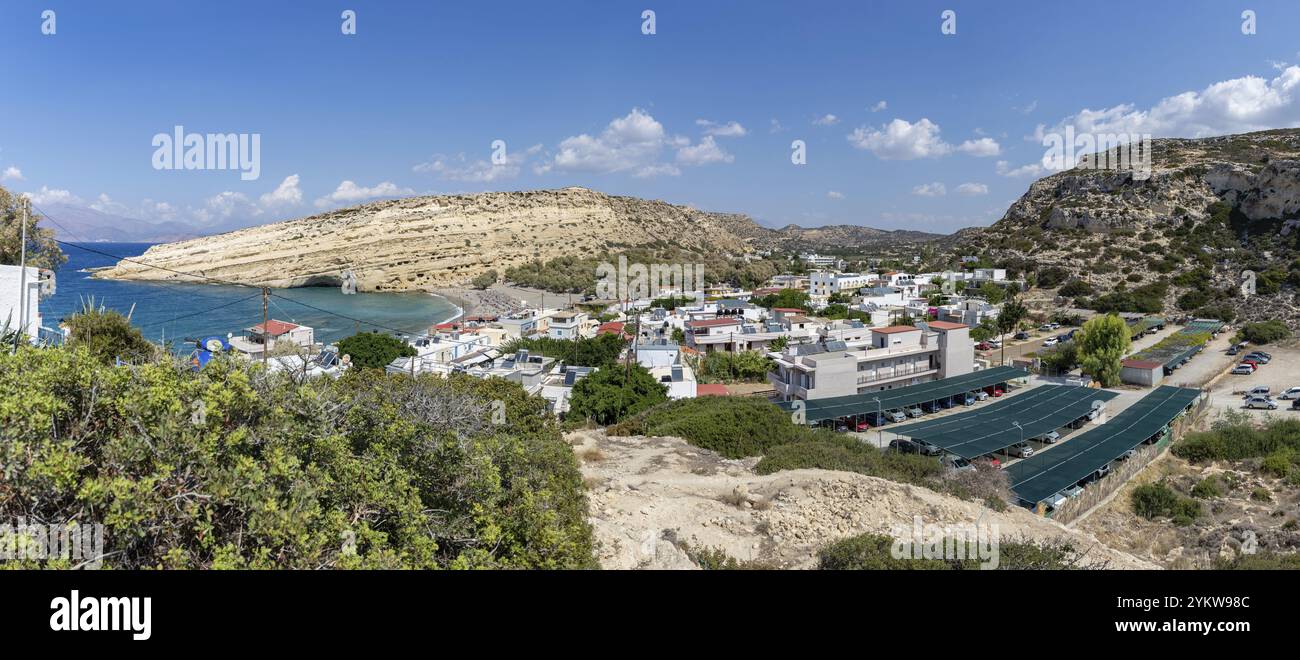 A picture of the Matala town, with the famous Matala Beach on the left ...