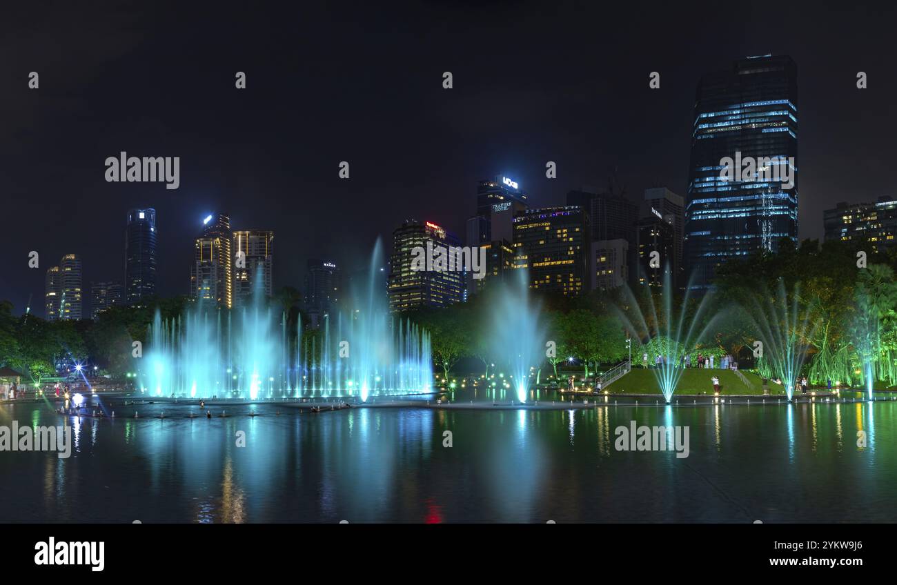 A picture of the KLCC Park water and light fountain show at night Stock ...