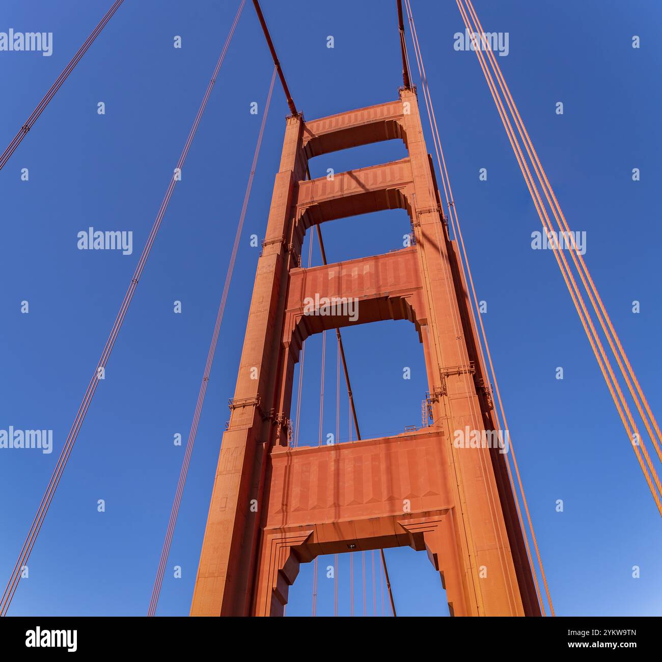 A close-up picture of the Golden Gate Bridge Tower as seen from up ...