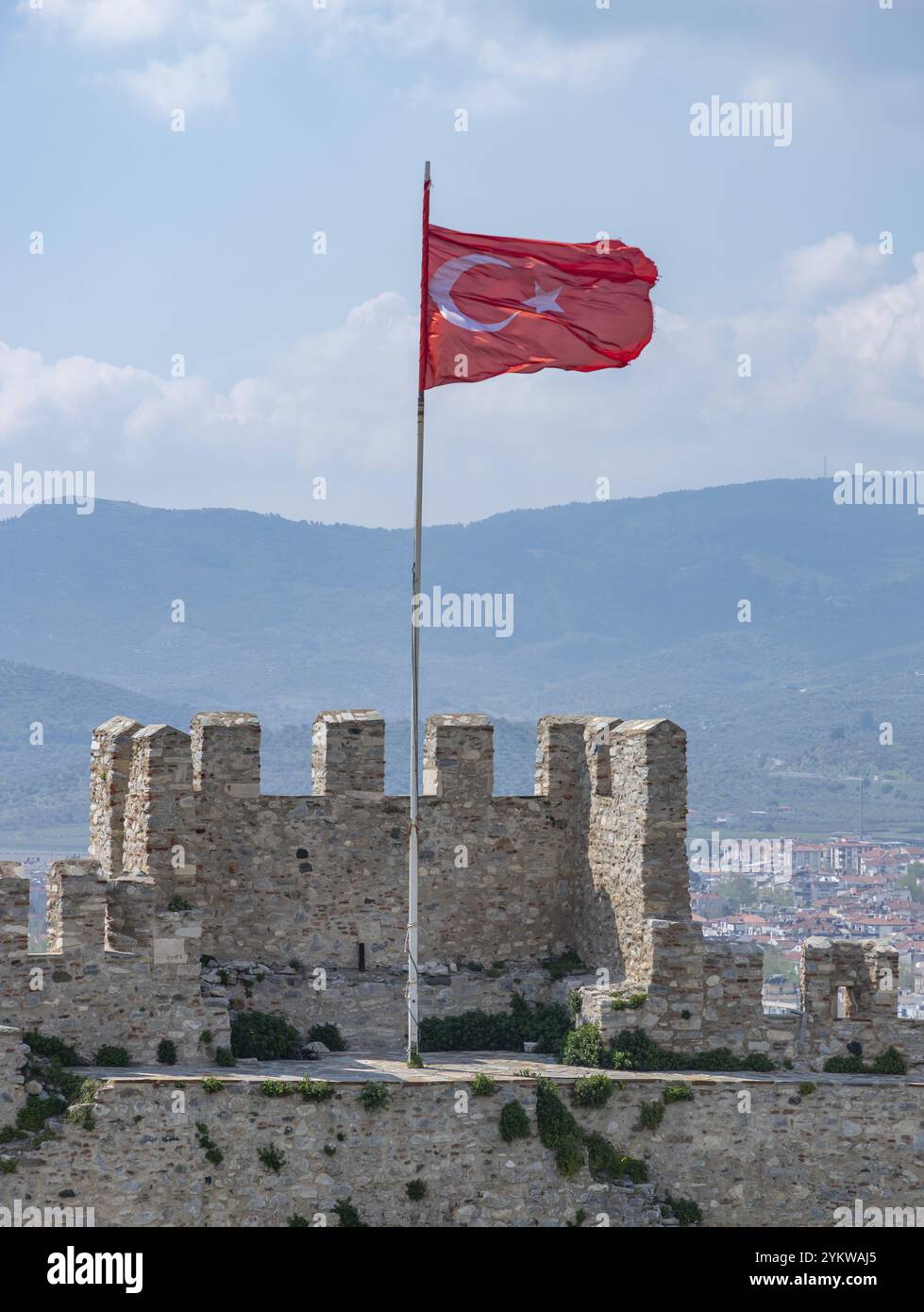 A picture of the Selcuk or Ayasuluk Castle Turkish flag in Selcuk Stock ...