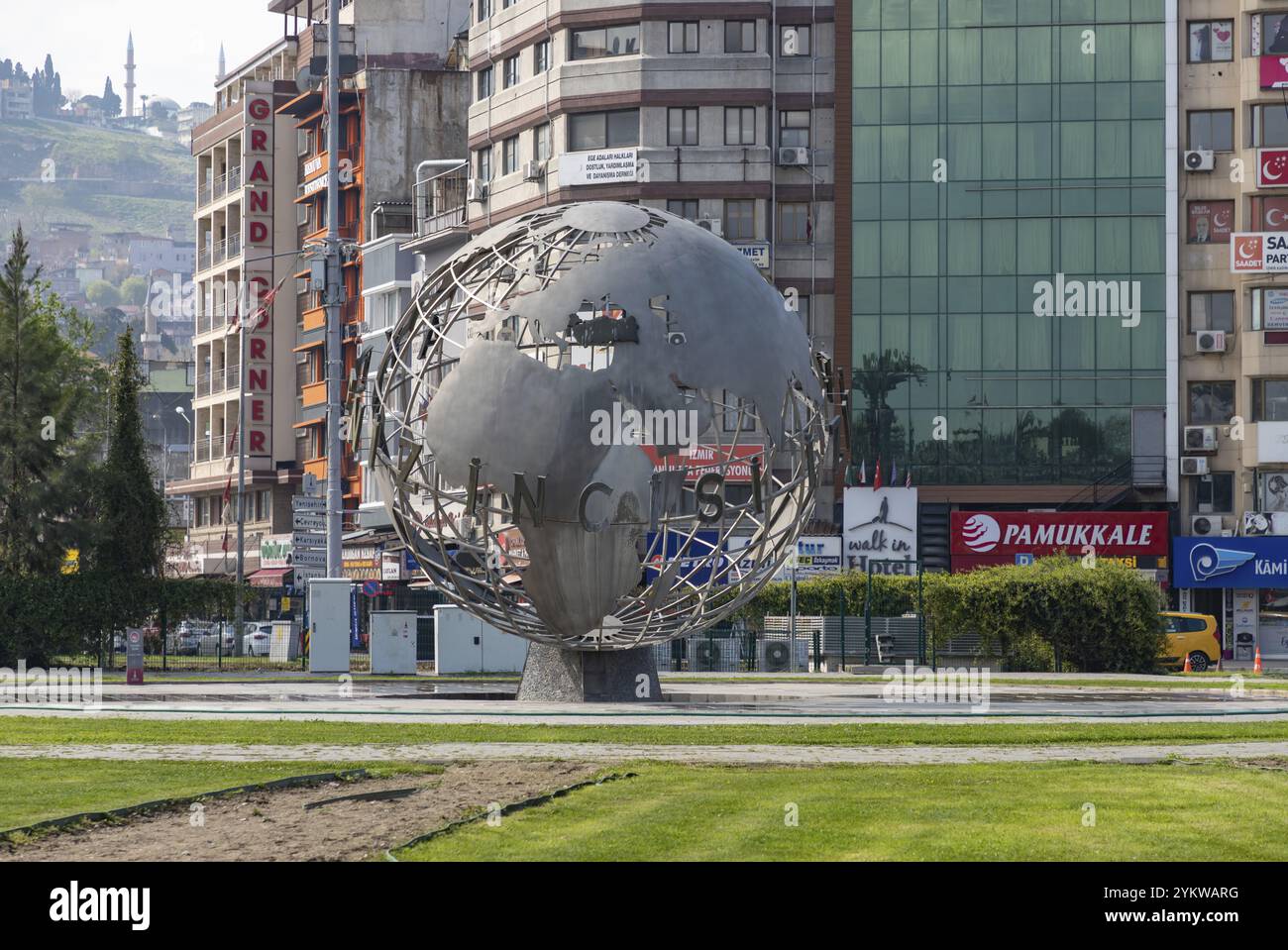 A picture of the large globe at the center of the Basmane Square Stock ...