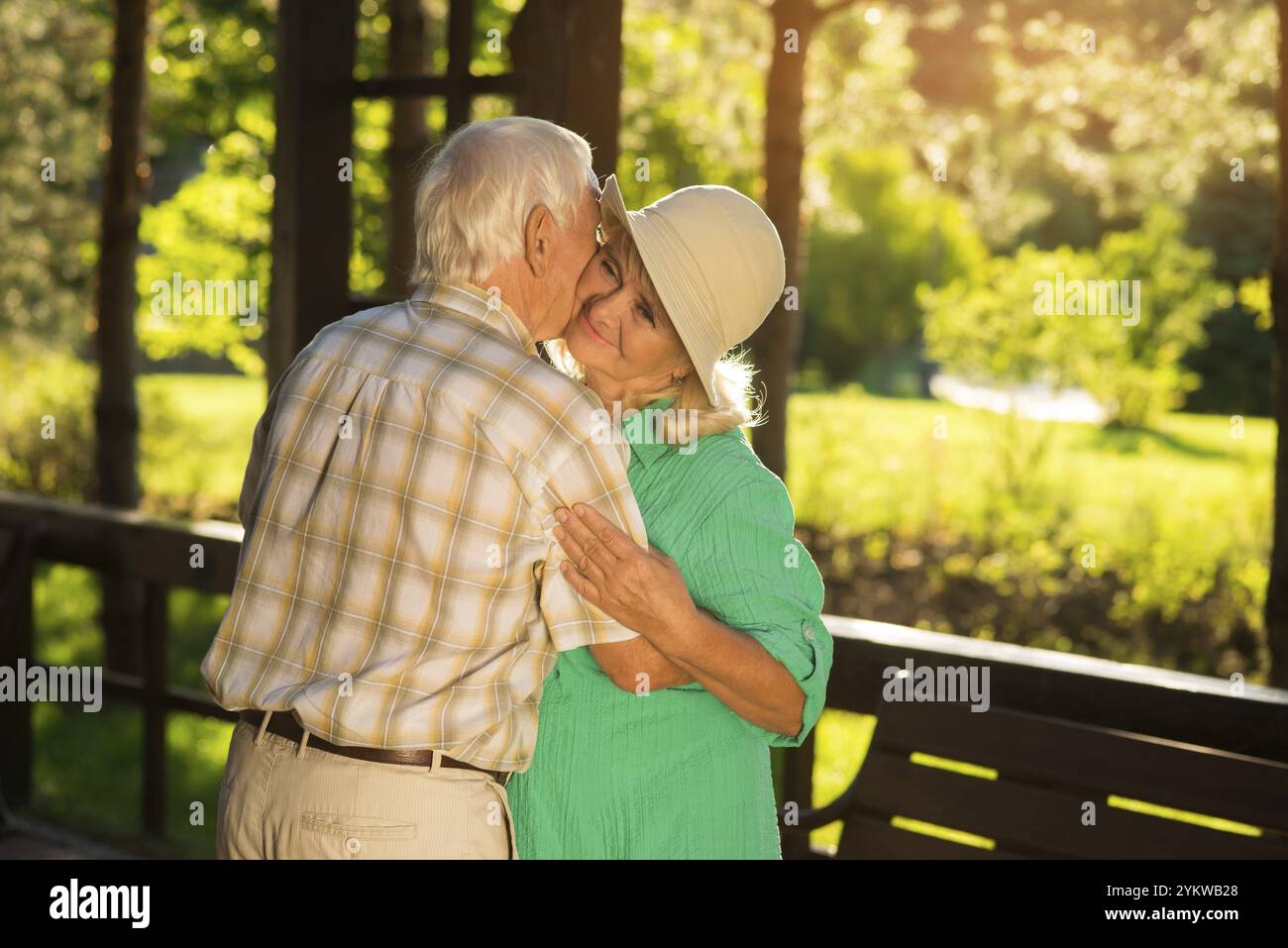 Elderly couple is hugging. Smile of senior woman. Thanks for all the ...
