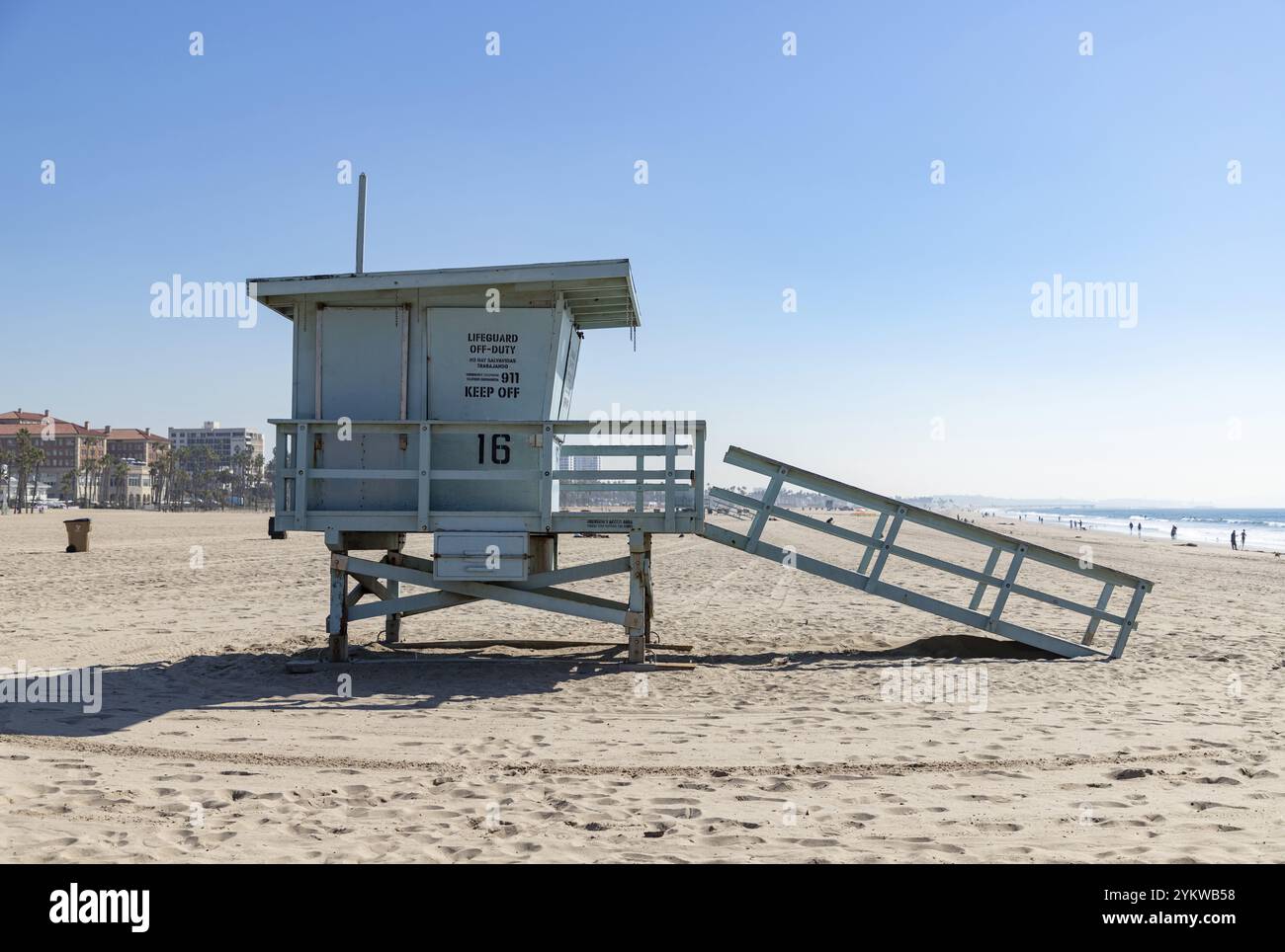 A picture of a light blue lifeguard tower on the Santa Monica State ...