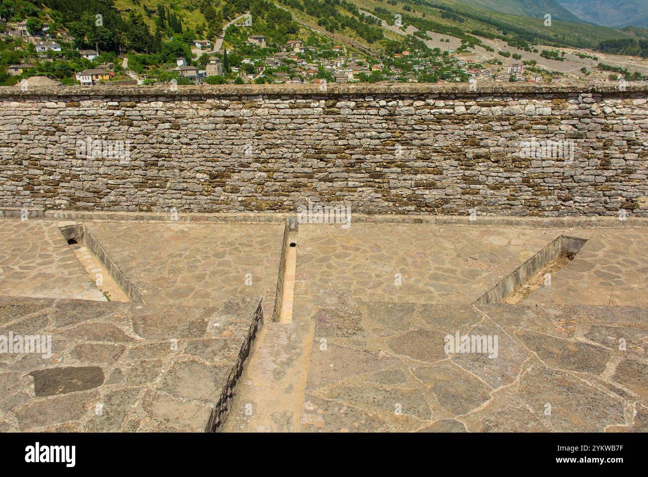 Rainwater drainage system on Gjirokaster Castle roof, southern Albania ...